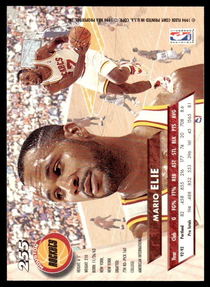 1993-94 Ultra Mario Elie Houston Rockets #255 | eBay