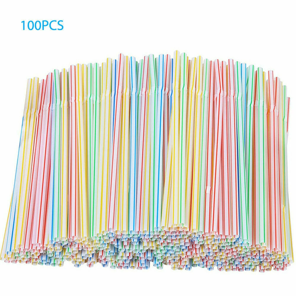 100x Straws Flexible Plastic Bendy Straw Drinking Drinks Birthday Party ...