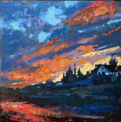 Chris Long The Long Painter Original Painting 'Evening Rainstorm' 8"x8 ...