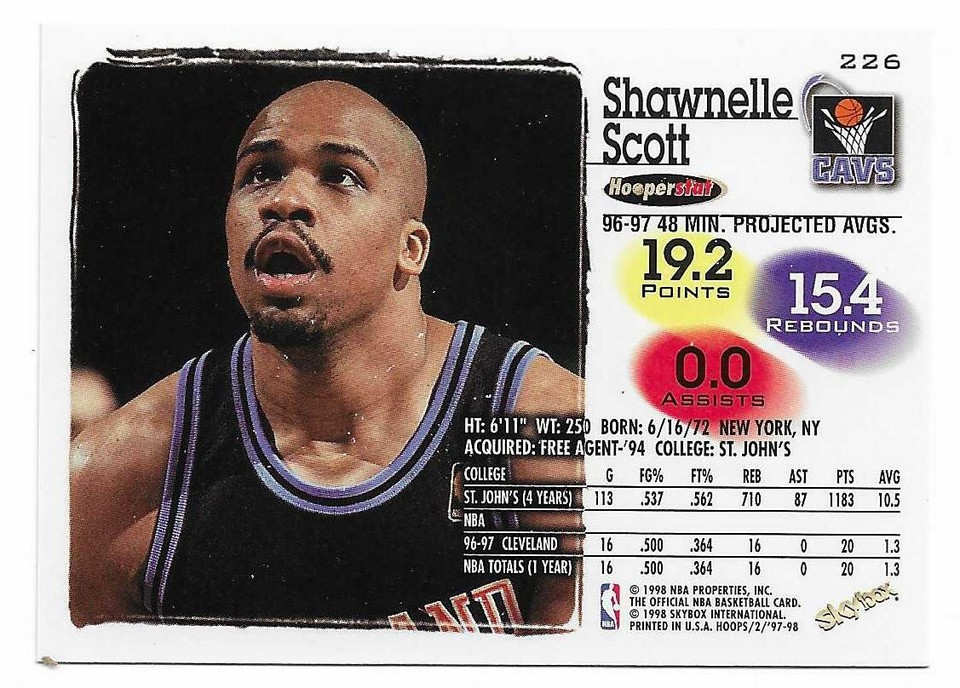 1998 Skybox NBA Hoops Cleveland Cavaliers #226 Shawnelle Scott | eBay