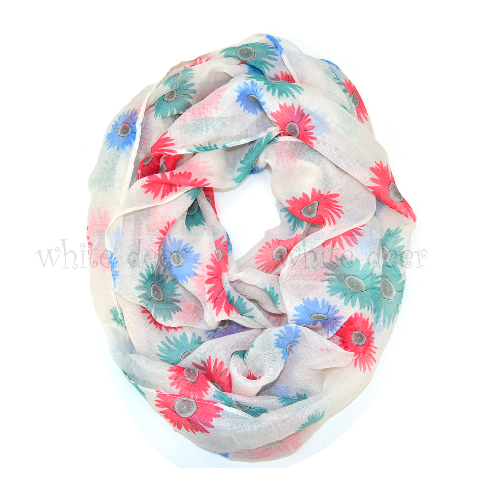 Mums Flower Floral Print Block Circle Loop Wrap Infinity Scarf Casual ...