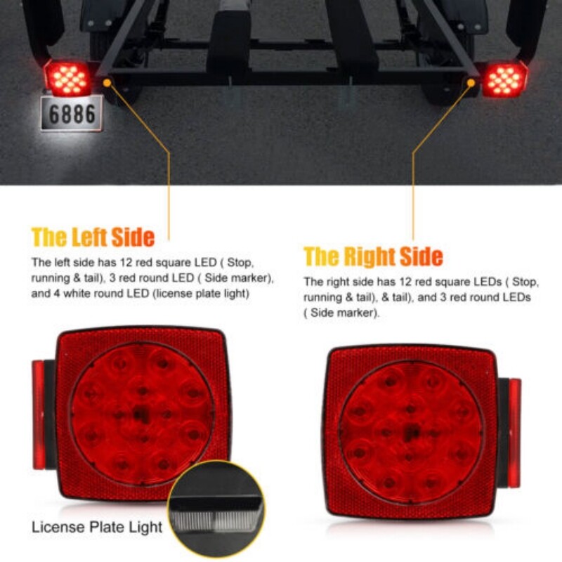 Rear LED Submersible Square Trailer Tail Lights Kit Boat Truck ...