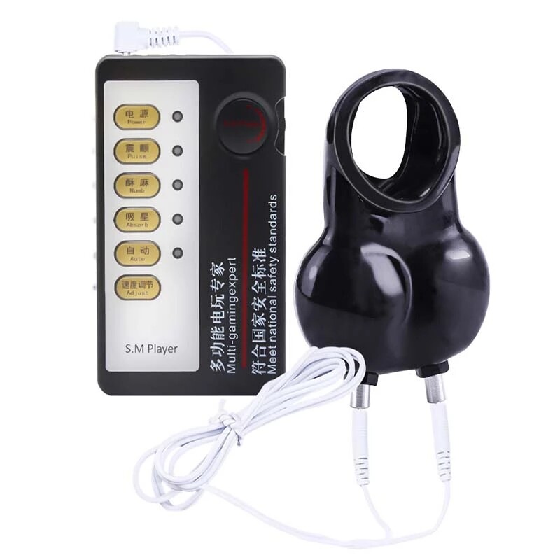Men Shock E-Stim Ball Stretcher Male Cage Chastity Enhancer Delay ...