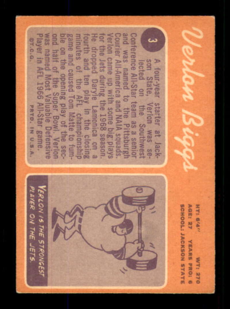 1970 Topps #3 Verlon Biggs FAIR NY Jets 557481 | eBay