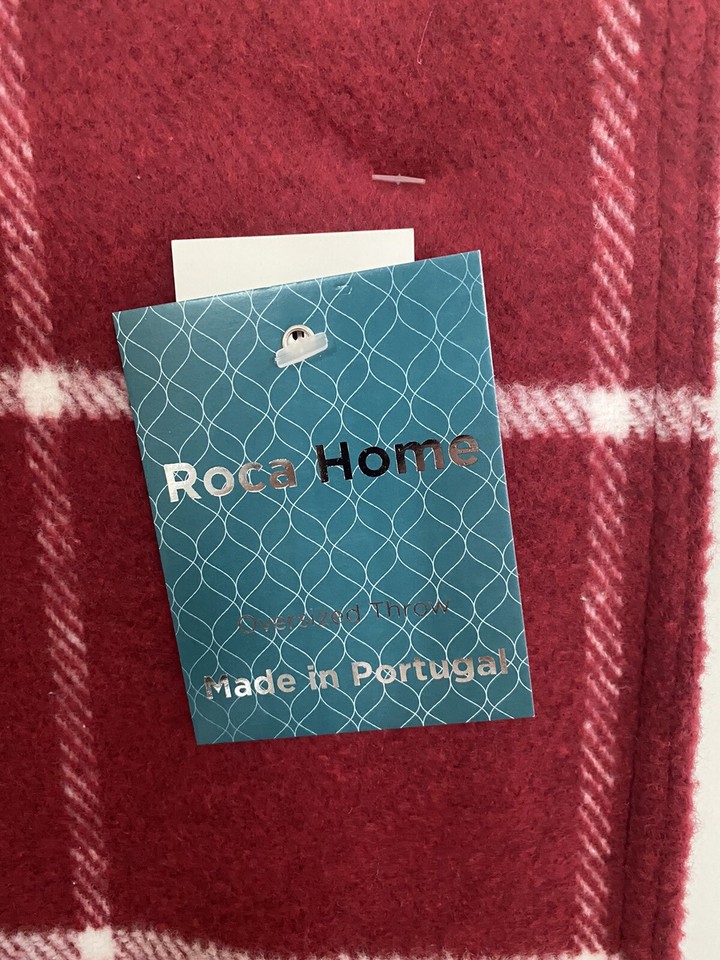 Roca Home Red White Plaid Christmas Throw Blanket Made In Portugal ...