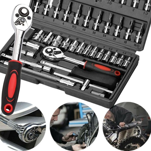 Black 46pc Metric Socket Set Ratchet Torx Wrench Kit 1/4" 4-14MM Dr ...