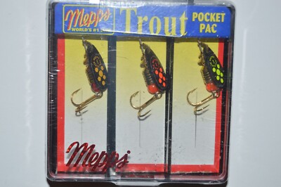 3 lures mepps aglia trout pocket pac spinners black fury assortment ...