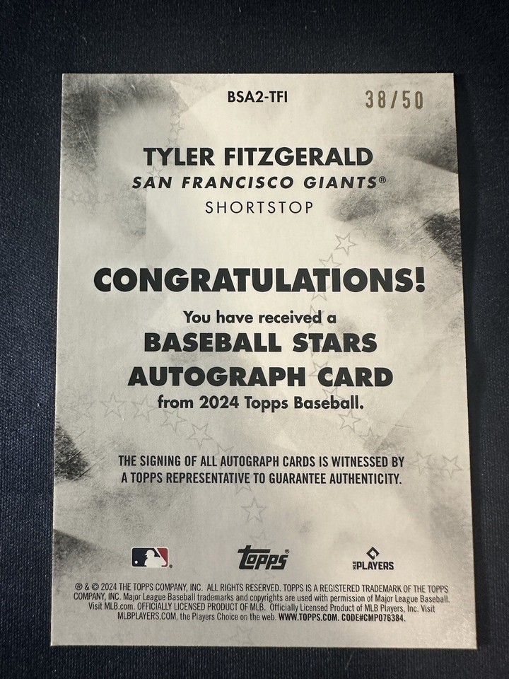2024 Topps Series 2 - Tyler Fitzgerald RC Baseball Stars Gold Auto /50 ...