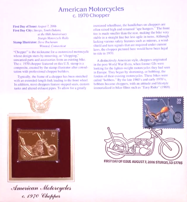 American Motorcycles - 1970 Chopper - 22kt Gold Replica Stamps - SEE ...