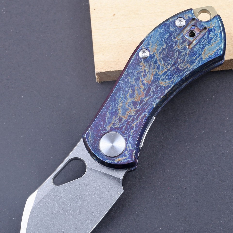 Small Mouse Anodized Rainbow Titanium Lightning Pattern Pocket Folding ...