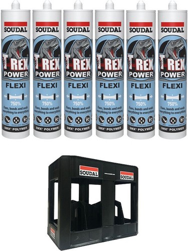 Soudal T-Rex Power Flexi Adhesive Sealant Bright White 290ml 6 Pack ...