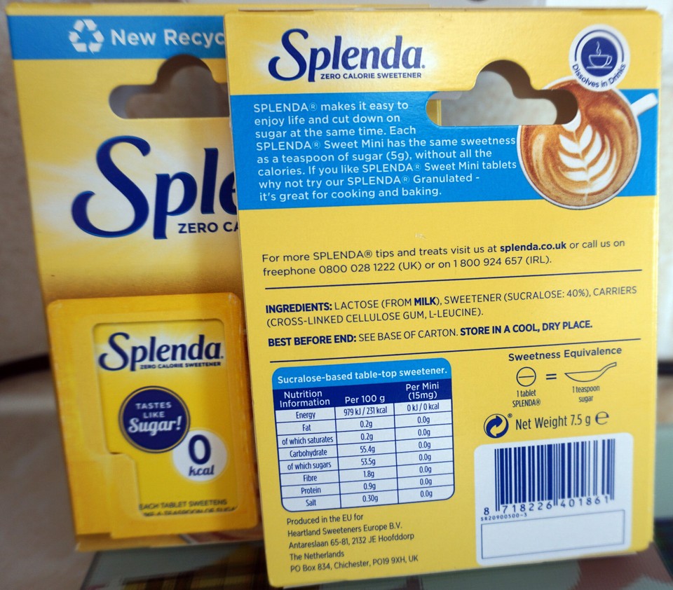 2 X SPLENDA LARGE 500 COUNT MINI NO CALORIE SWEETENERS in DISPENSER ex ...