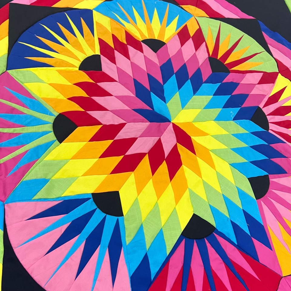 Spiral Texas Lone Star Patchwork Baby Quilt Top 47x47"Pieced~BABY/BED ...