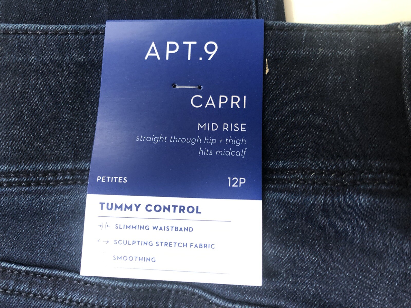 Women’s Apt.9 Petite Rinse Wash Mid Rise, Capris, Elastic Waistband ...