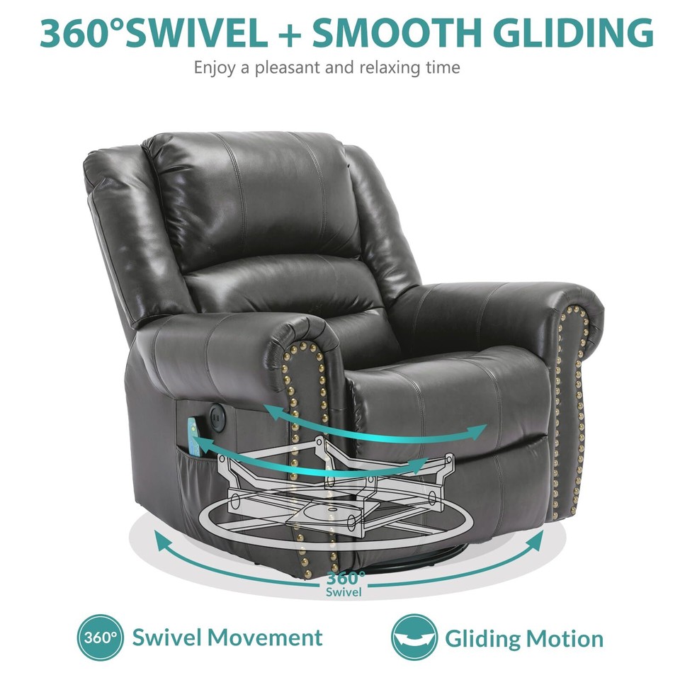 Massage Swivel Rocker Recliner, 360°Swivel Lounge Recliners W/Heat and ...
