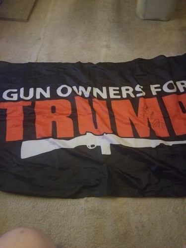 DONALD TRUMP JR. & JOHN SCHNEIDER signed "GUN OWNERS FOR TRUMP" banner ...