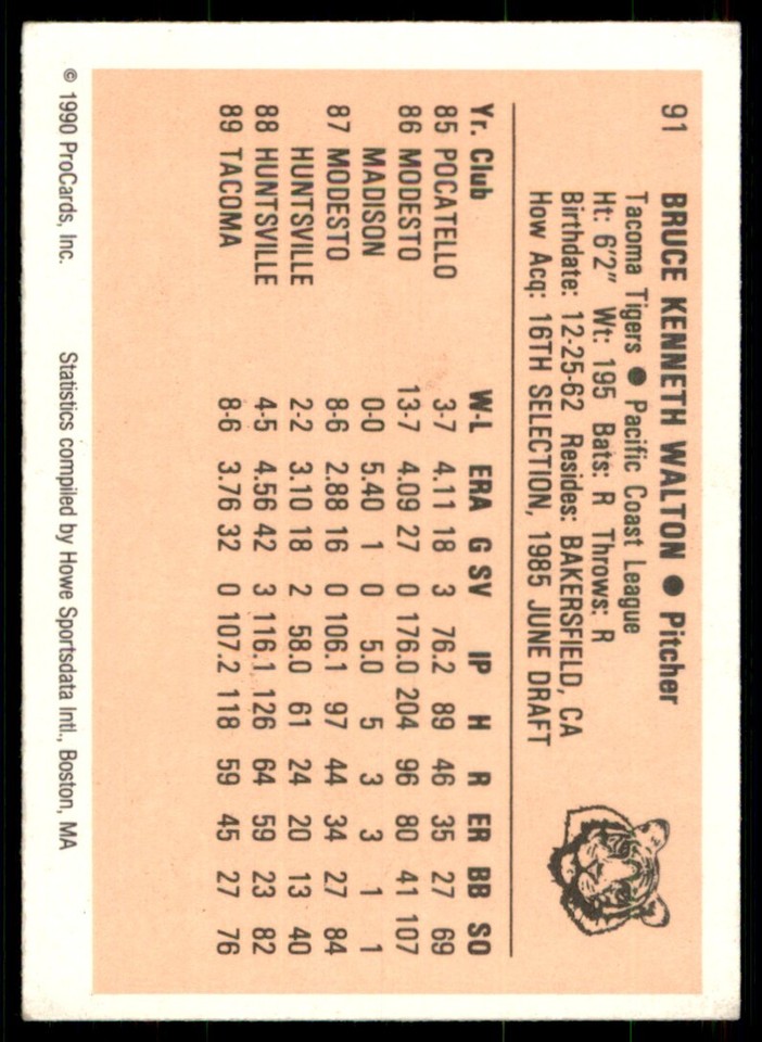 1990 ProCards Bruce Walton IP Signed Auto Tacoma Tigers #91 | eBay