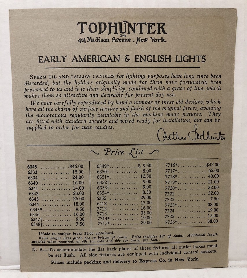 Rare 1926 Todhunter Lighting Catalog + PRICE of Early American ...