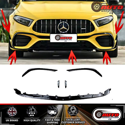 Mercedes A Class W177 AMG Line Gloss Black Front Lip Fins Aero Splitter ...