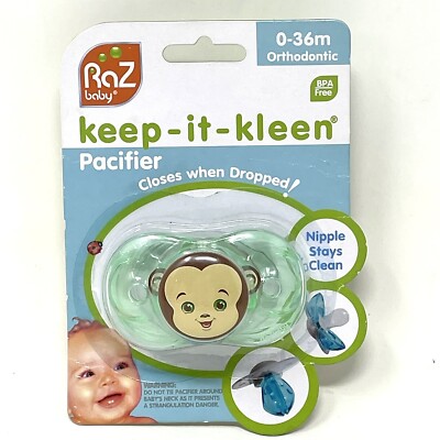 Raz Baby Keep It Kleen Pacifier Mario Monkey 0-36 Months Orthodontic ...