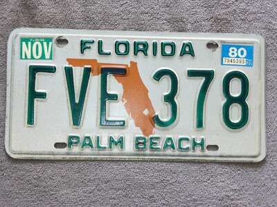 Vintage original Florida License Plate FVE 378 Palm Beach FL US | eBay