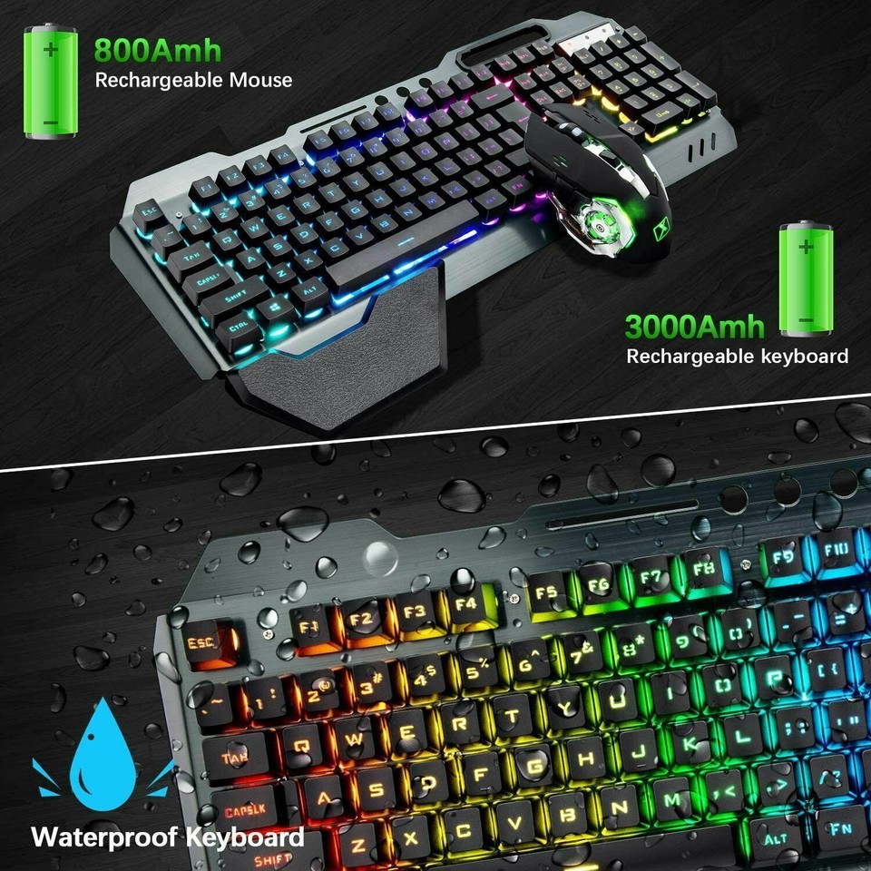 Wireless LED Gaming Keyboard Mouse Mousepad Headset 4in1 Set for Gamer ...