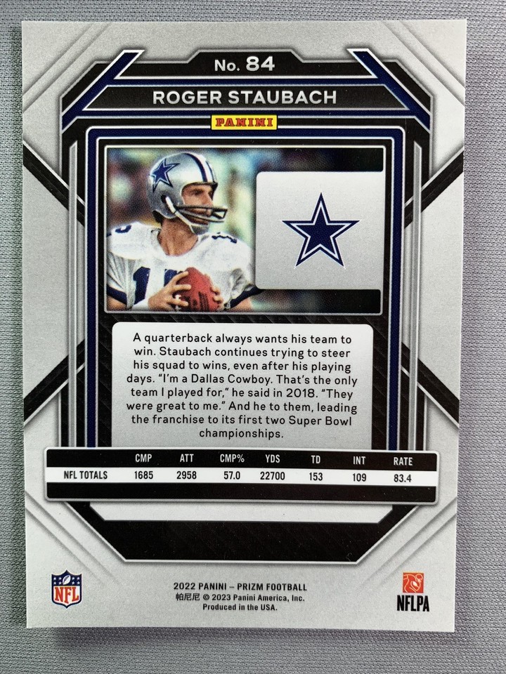 2022 Panini Prizm #84 Roger Staubach Dallas Cowboys Football Card | eBay