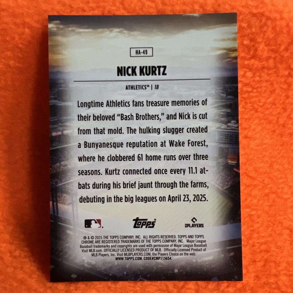 NICK KURTZ 2025 TOPPS CHROME UPDATE HOME FIELD ADVANTAGE SSP CASE HIT # ...