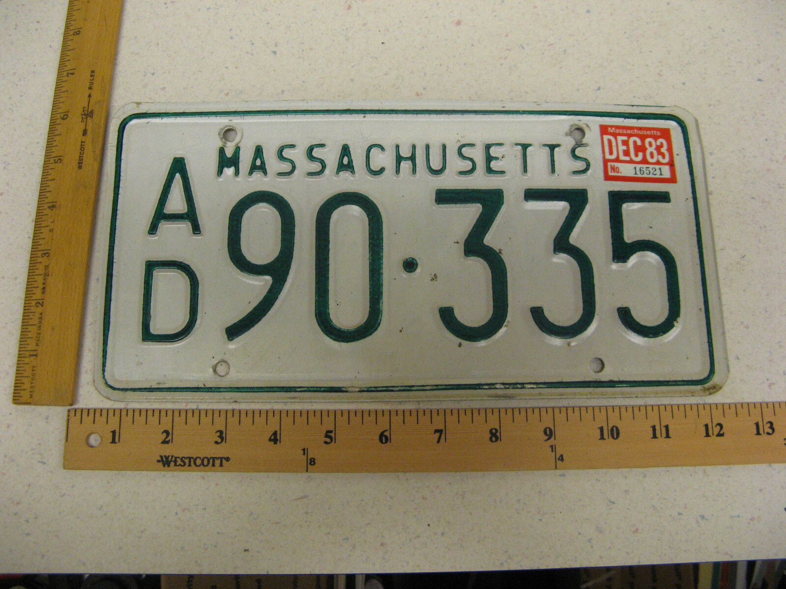 1983 83 MASSACHUSETTS MA MASS LICENSE PLATE #AD90-335 NATURAL STICKER ...