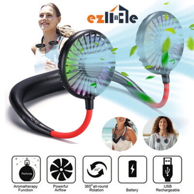 Rechargeable Mini Neck Fan Light Up Over Shoulder Fan Hanging Personal ...