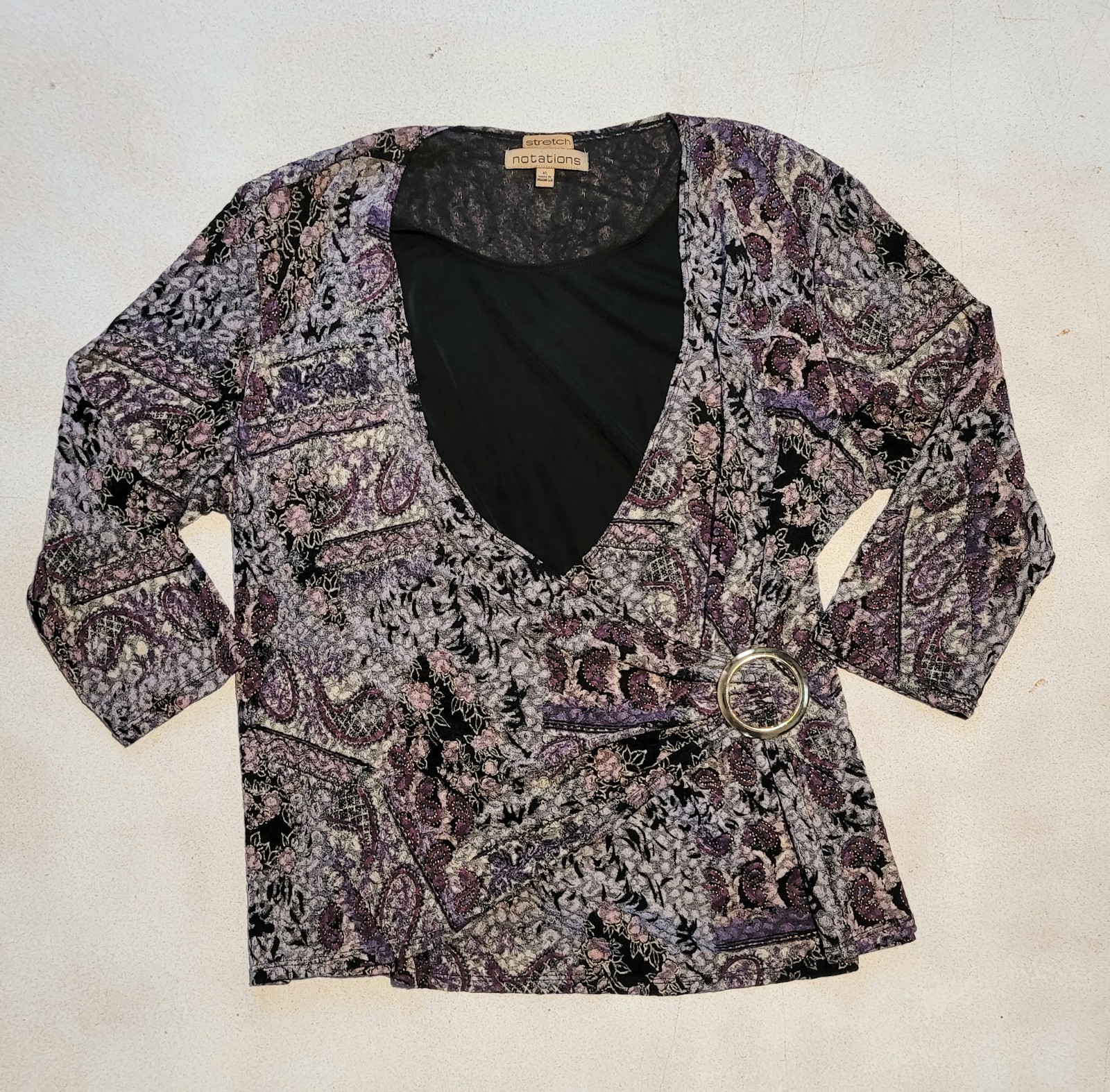 Notations Women's XL Paisley Wrapped Blouse with Buckle & Built-in Cami ...
