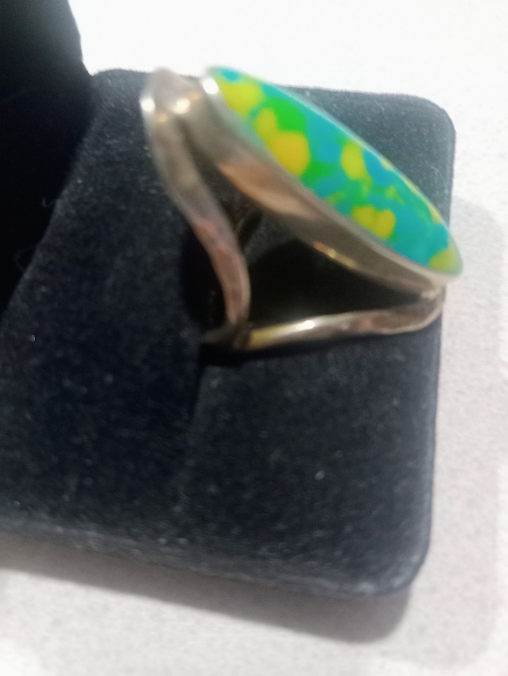 AJ 25 Set 925 Turquoise Yellow And Green ,Blue Marbled Stones Ring ...