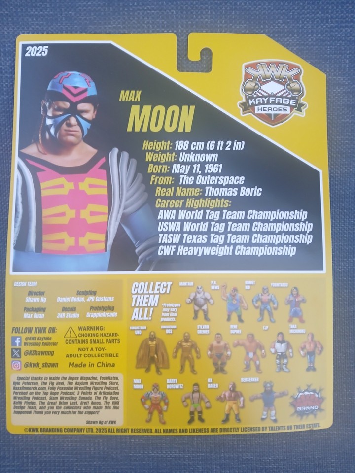 NEW MOC KWK Kayfabe Heroes Max Moon Blue Yellow Figure -WWF WWE Retro ...