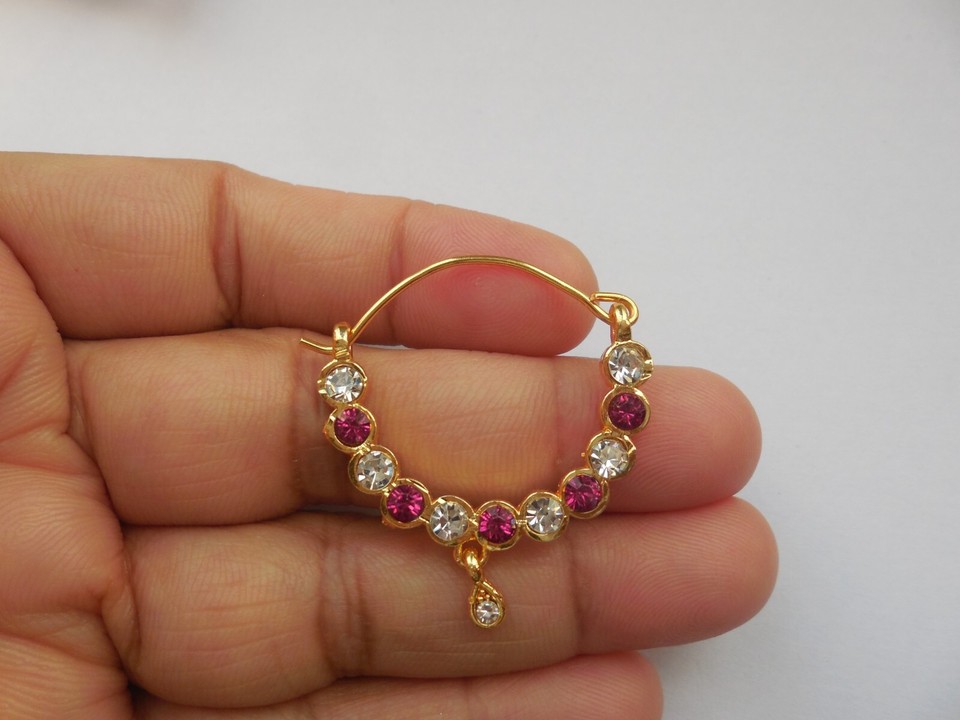 Decorated Crystal Nose Ring Indian Nath Wedding Piercing Jewelry Hoop ...