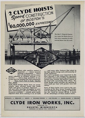 1952 Clyde Iron Works Ad: John F. Fitzgerald Expressway Charles River ...