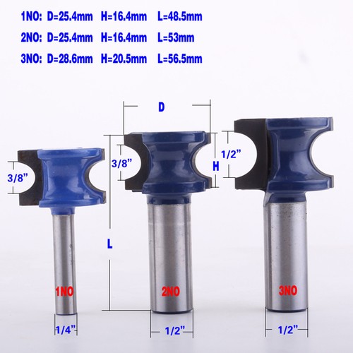 3pcs 1/4" 1/2" Shank Radius 3/16", 1/4" Half Round Bullnose Router Bit ...
