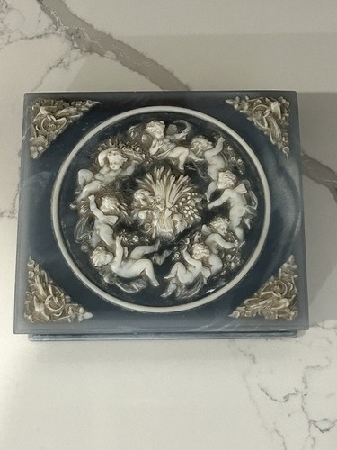 Vintage Incolay Stone Composite Jewelry Box With Tray Cherub Angels ...