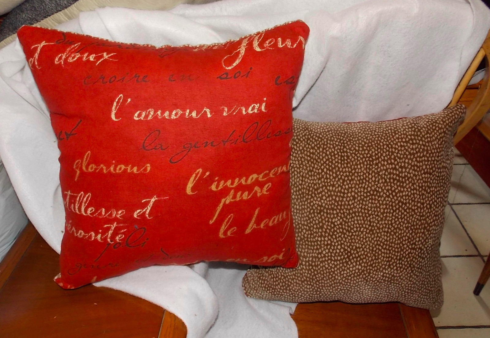 Pair of Brick Brown Beige French Writing Print Throw Pillows 18 x 18 | eBay