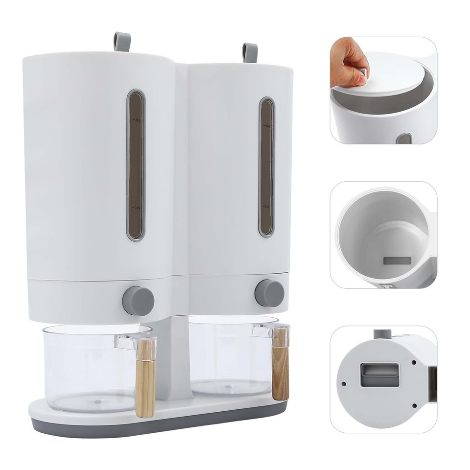Dual Rice Dispenser Large Capacity Dry Food Dispenser with2 Measuring ...
