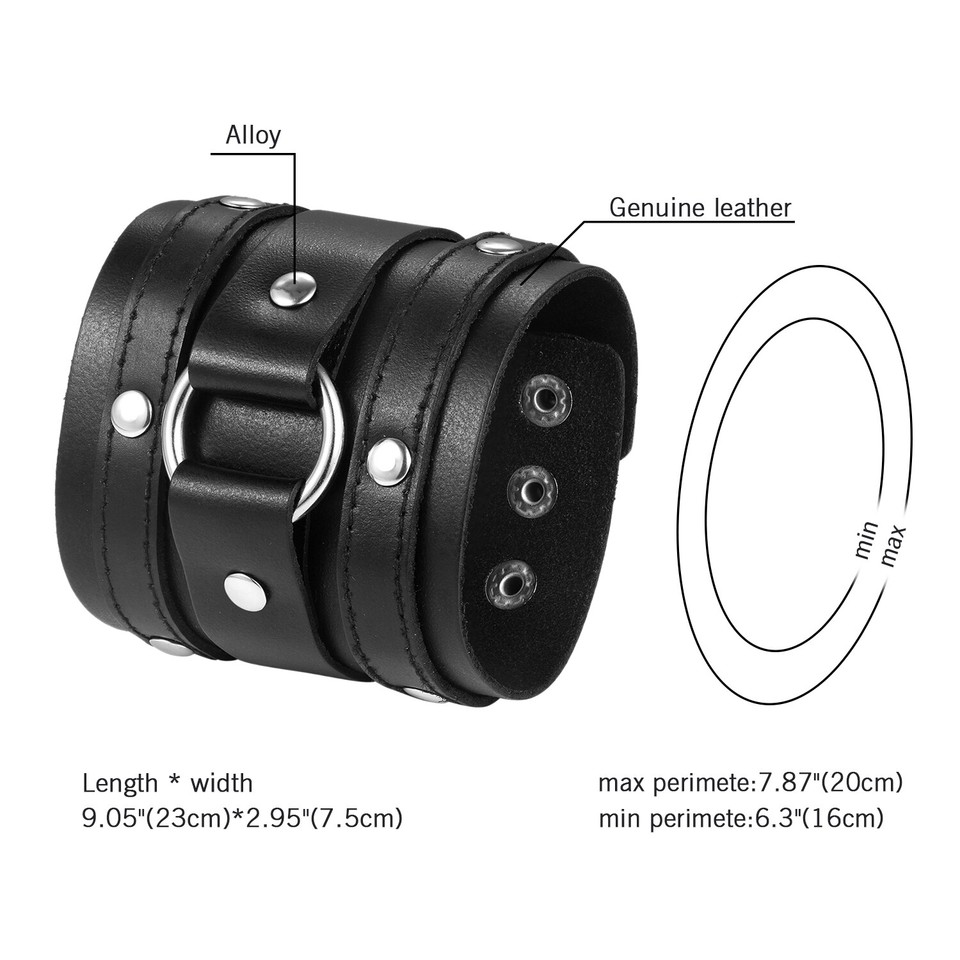 Men's Punk Rocker Biker Gothic Heavy Wide Leather Straps Wristband Cuff ...