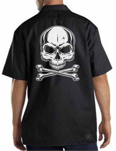 Skull & Crossbones Mechanics Work Shirt Biker M-3XL Jolly Roger 666 | eBay