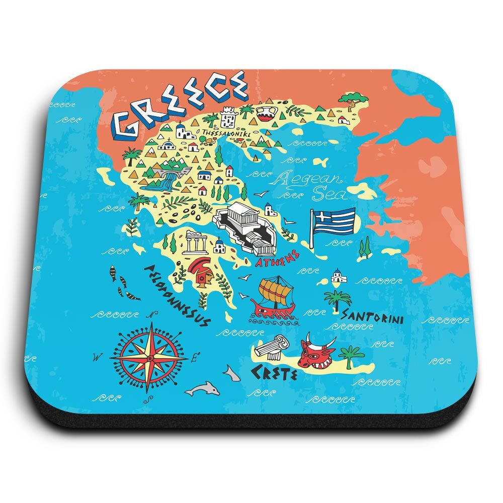 1x Square Fridge MDF Magnet Greece Santorini Crete Map Landmarks #58716 ...