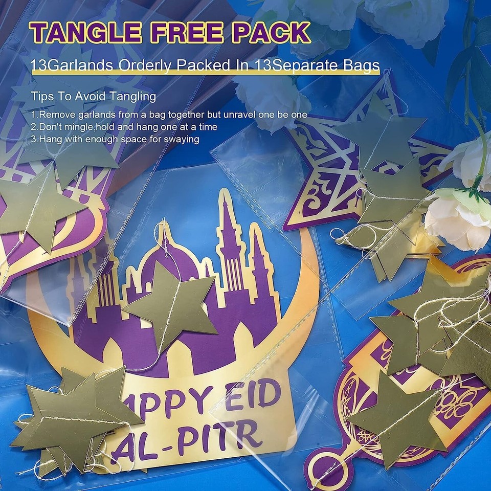 13 Pcs Ramadan Hanging Decorations Eid Streamers Banner Garland Star ...