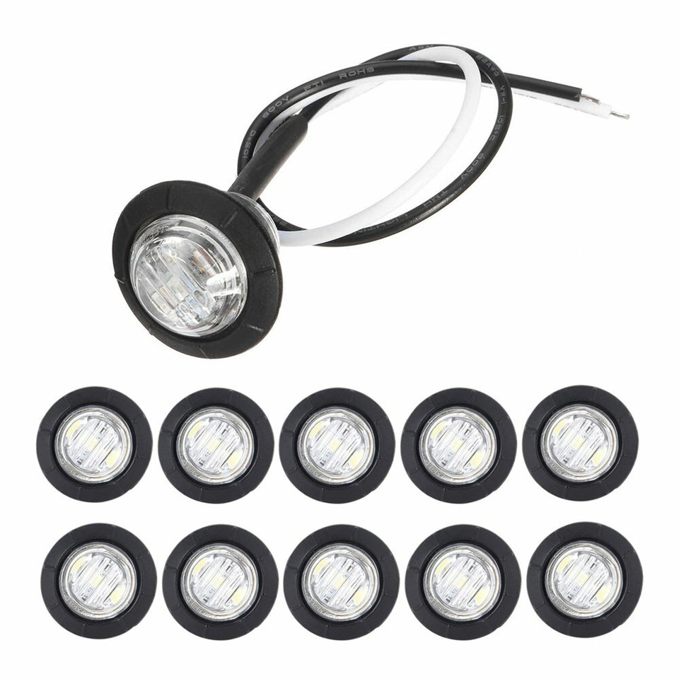 10PCS 3/4"LED Round Bullet Side Marker Lights Chicken Lights White For ...