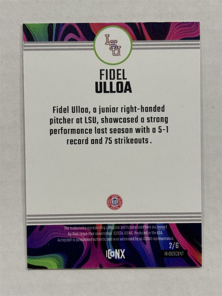 2024 ICONIX FIDEL ULLOA AUTOGRAPHED CARD #/6 LSU TIGERS BASEBALL | eBay