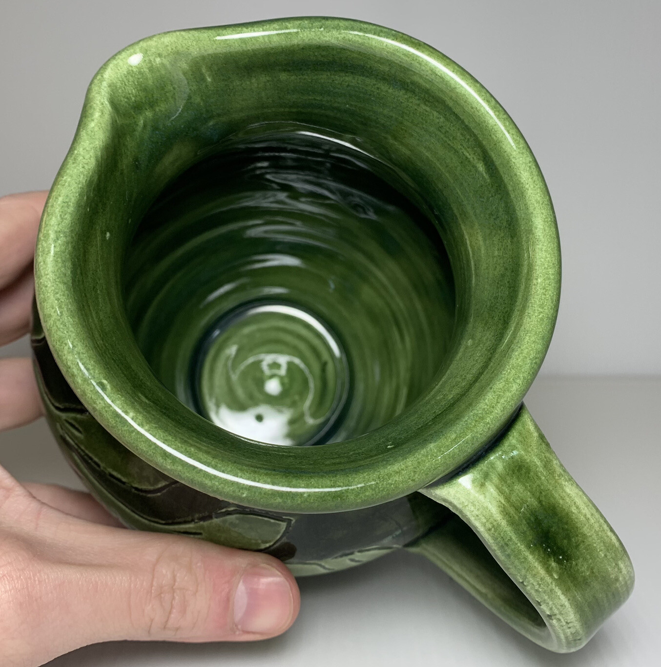 Vintage Mancer Italy Pottery Green Tone Majolica Style Handled Pitcher ...