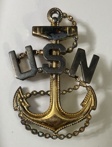 ~Original WW2 USN US Navy Chief Petty Officer CPO Hat Cap Uniform Badge ...