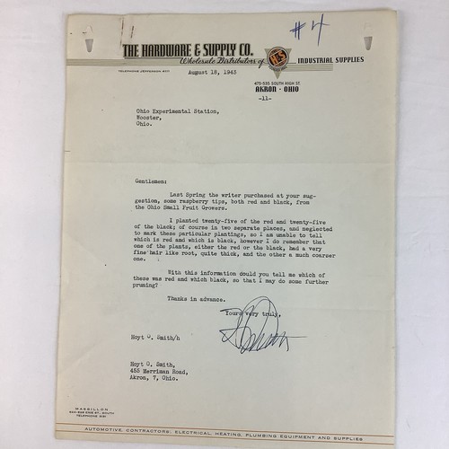 Business Letter '43 The Hardware & Supply Co Akron To Ohio Experimental ...