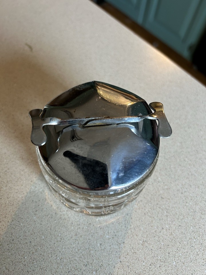 RARE FOSTORIA AMERICAN CRYSTAL 3½" SUGAR CUBE CONTAINER WITH TONGS ...