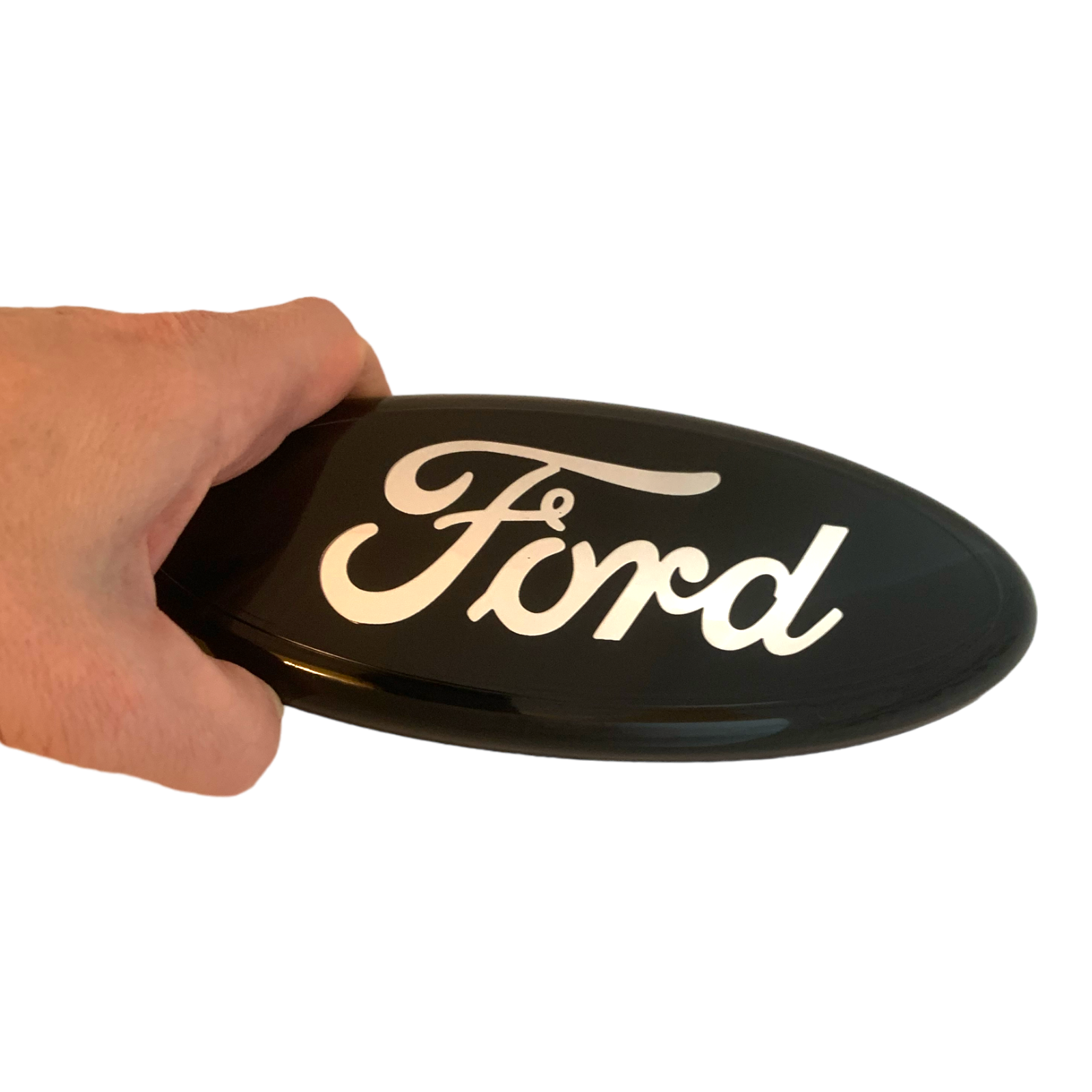 Premium 7" Silver On Full Black Oval Chrome Logo for Ford Logo Emblem ...